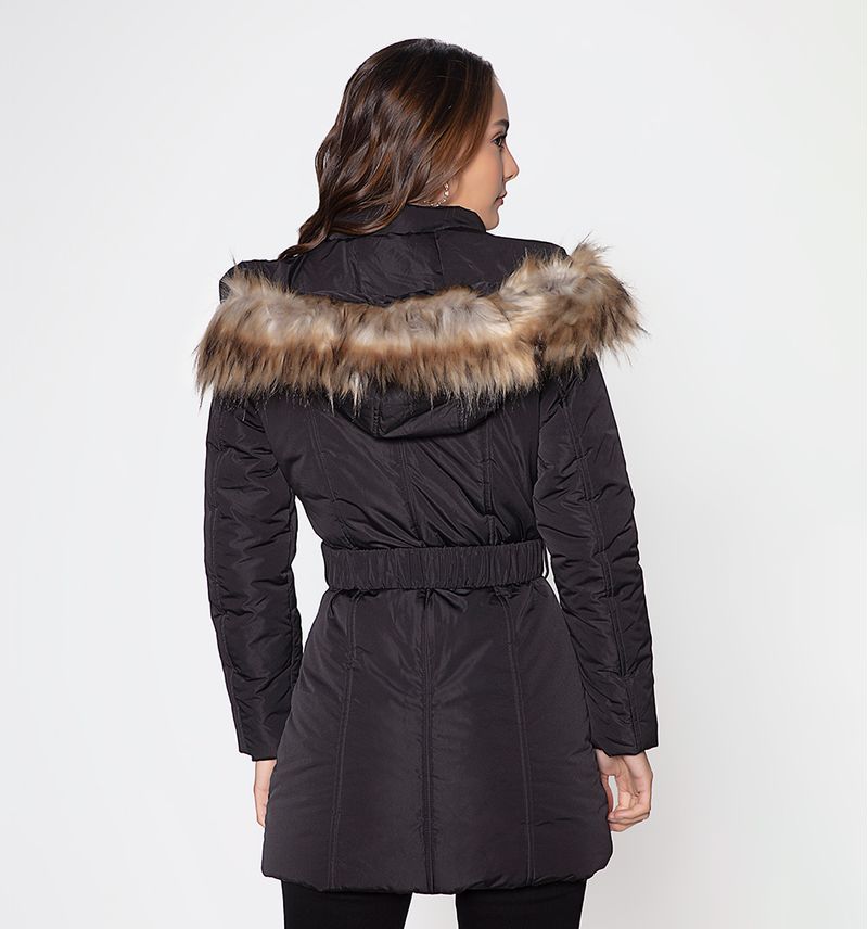 Gaban Con Capucha Borde En Pelo